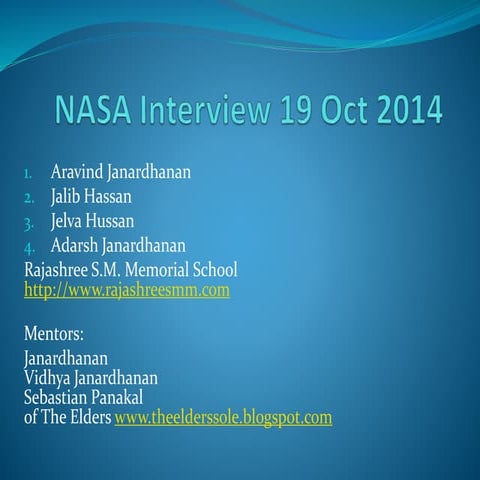 Nasa interview: Students of www.rajashreesmm.com school launch ...