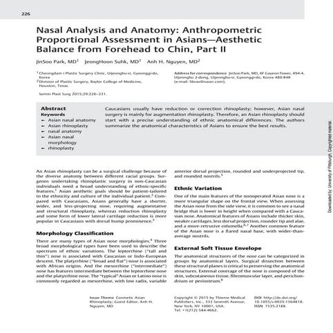 Nasal analysis and anatomy anthropometric proportional assessment in ...