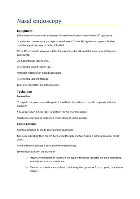 diagnostic nasal endoscopy | PPTX