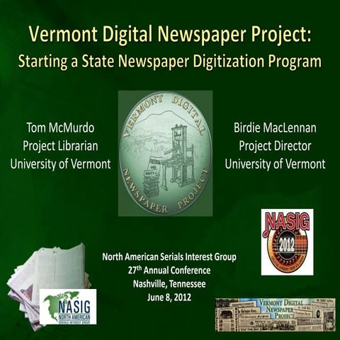 Vermont digital newspaper project: From reel to real | PPT