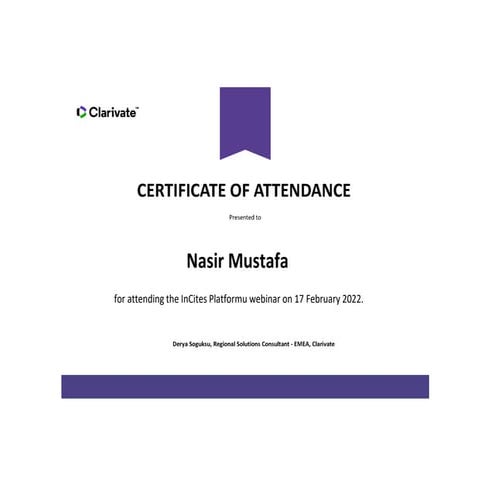 Clarivate Certificate of attendance | PPT