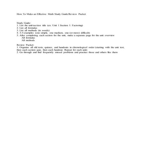 How to make an effective math study guide | DOCX