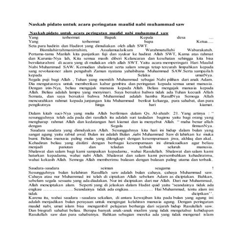Naskah pidato untuk acara peringatan maulid nabi muhammad saw | DOCX