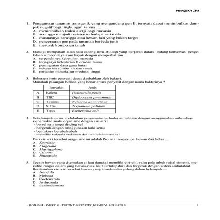 TRYOUT 4 BIOLOGI C 2014 | PDF
