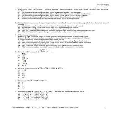 Soal tryout matematika paket a ips | DOCX