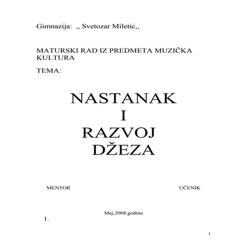 Nastanak i razvoj dzeza muzicka kltura | DOC