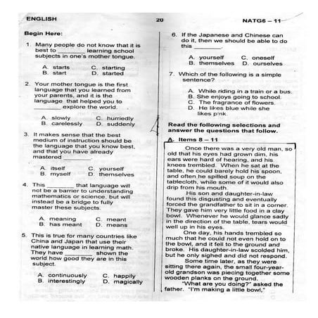 English NAT 6- 2011 | PDF