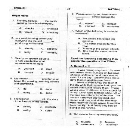 English NAT 6- 2012 | PDF