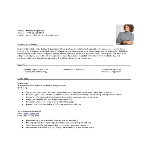 Natalia cv | DOCX | Education industry | Industries