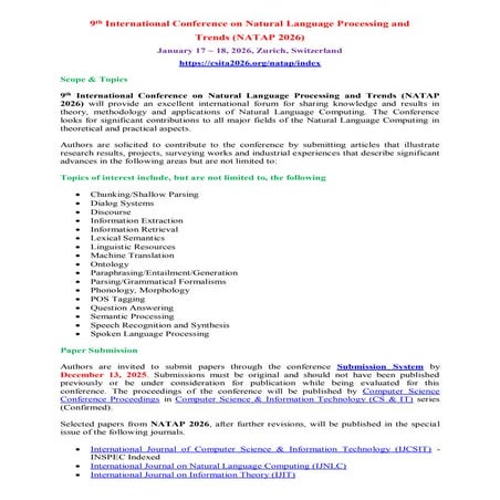 9th International Conference on Natural Language Processing and Trends ...