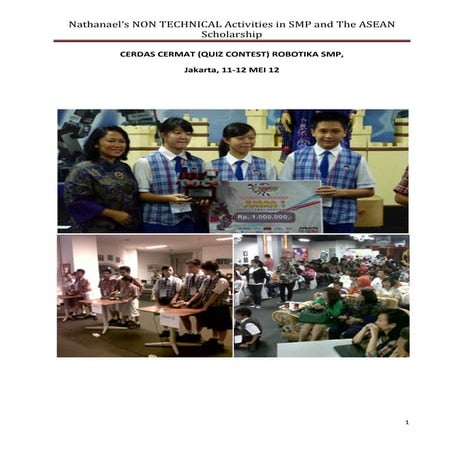 Nathanael non technical activities in smp up to asean scholarship | PDF