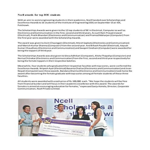 Ncell awards for top IOE students | DOCX