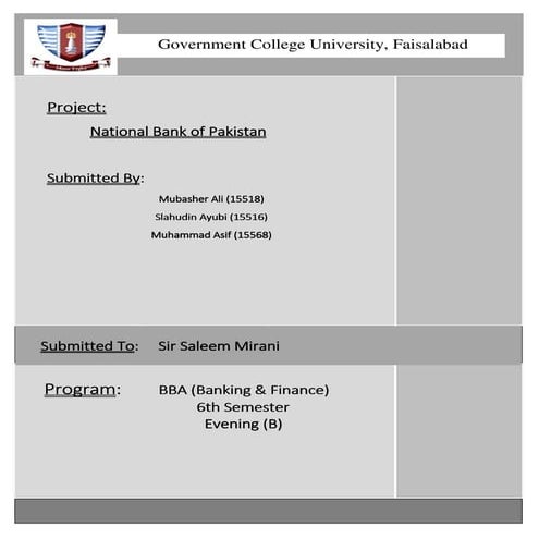 Project on National Bank of Pakistan | PDF