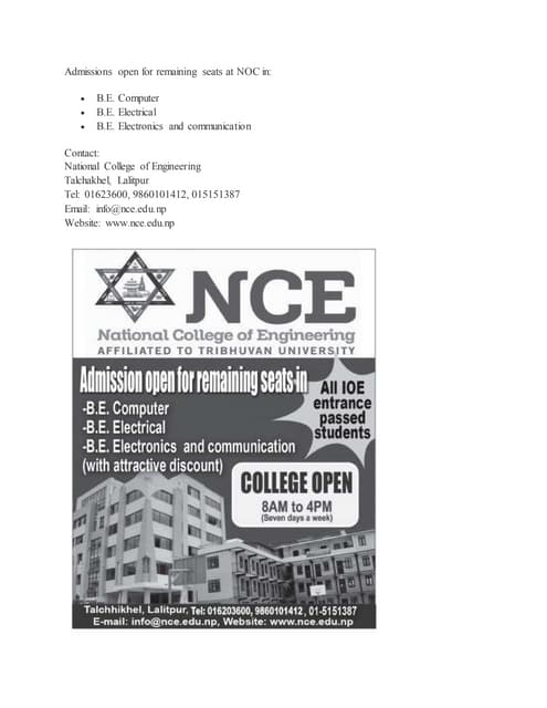 Admissions open at ational college of engineering. | PDF
