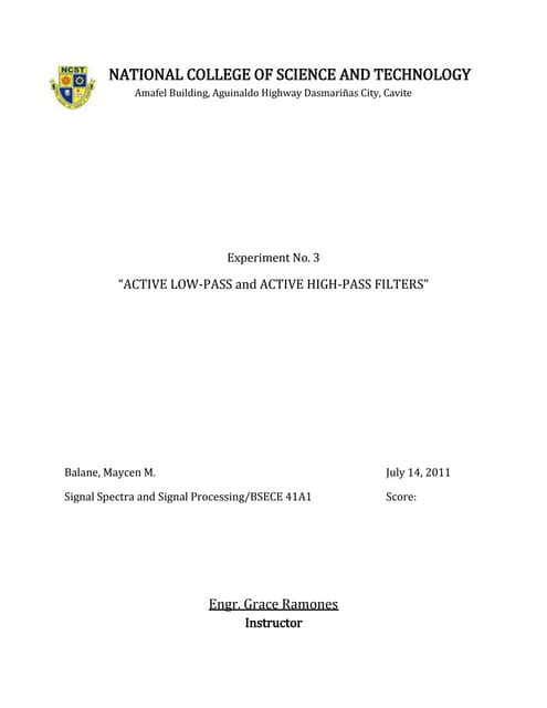 Chebyshev High Pass Filter | PDF