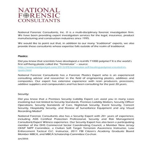 Non Traditional Experts from National Forensic Consultants | PDF ...