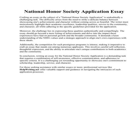 National Honor Society Application Essay | PDF