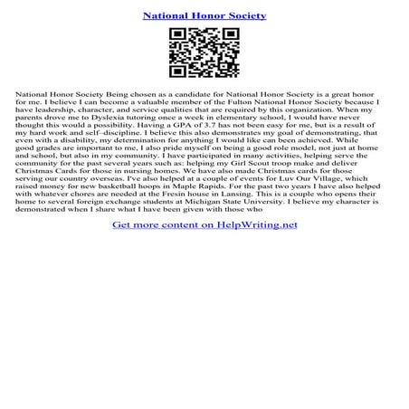 Examples Of National Honor Society Essays | PDF