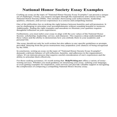National Honor Society Essay Examples. National Honor Society Essay How ...