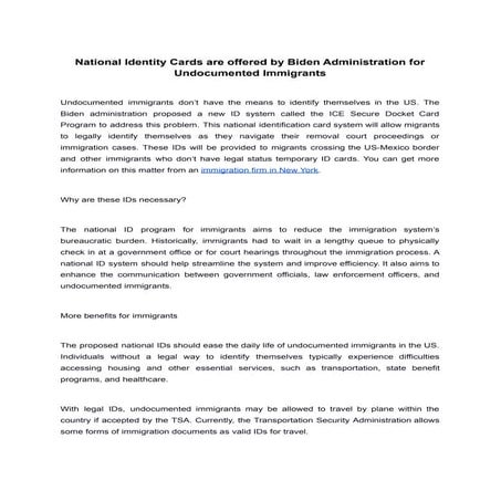 National Identity Cards are offered by Biden Administration for ...