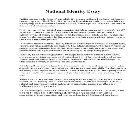 National Identity Essay. Northwood Technical College | PDF
