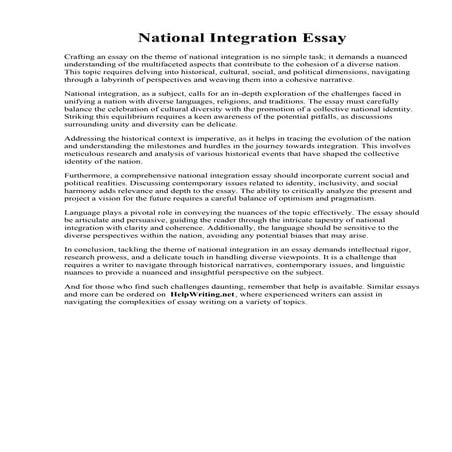 National Integration Essay. National Integration Essay - Javatpoint | PDF