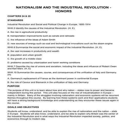 Nationalism and the industrial revolution unit outline 2010 | DOCX