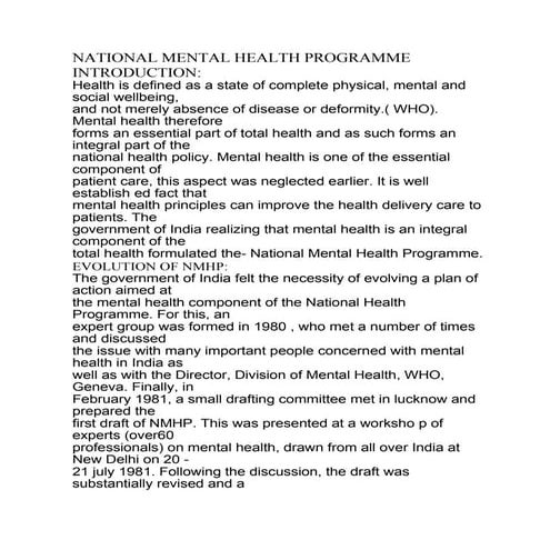 National mental health programme | DOC