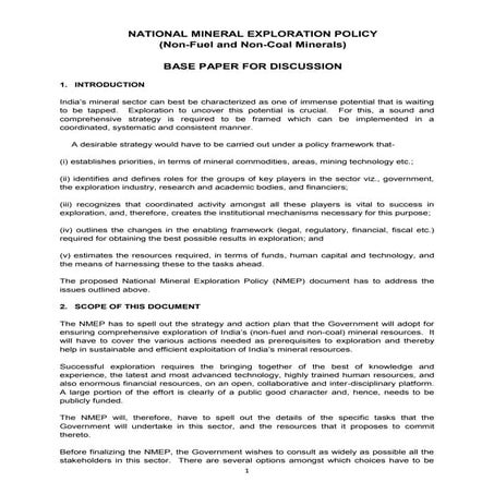 National mineral exploration policy(nmep)basepaper | PDF