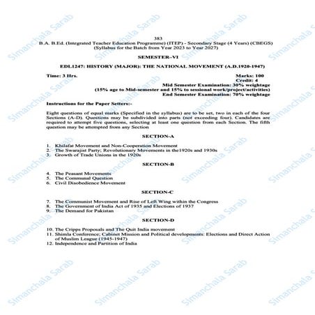Indian National Movement (1920–1947) Complete Notes PDF by Simanchala ...