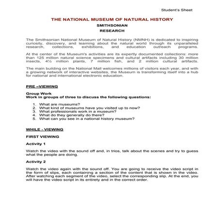 National Museum Of Natural History Smithsonian Student's Sheet | PDF