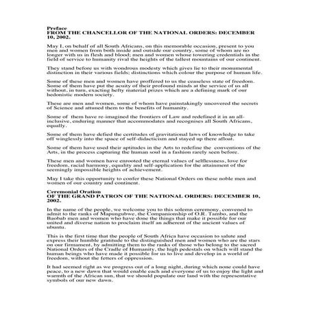 The Presidency - National Orders Booklet 2003 | PDF