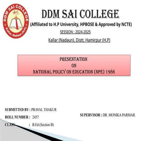 National Policy on Education (NPE) 1986.pptx