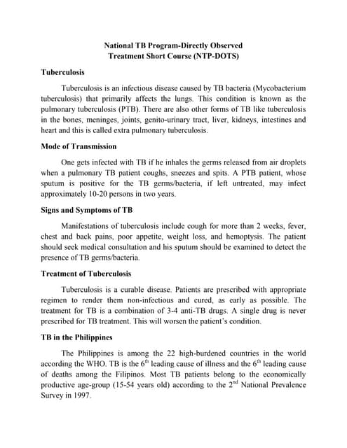 National tuberculosis control programme | PPT