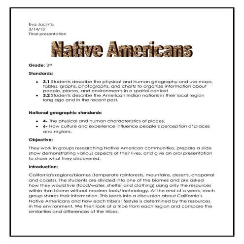 Native american lesson plan | DOCX | Geography | Science