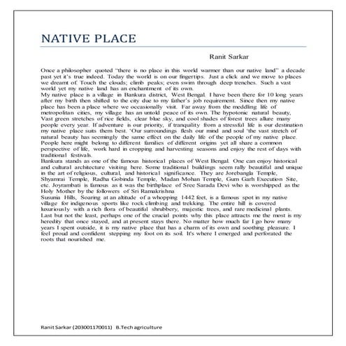 Describe Your Native Place, paragraph , speech | DOCX