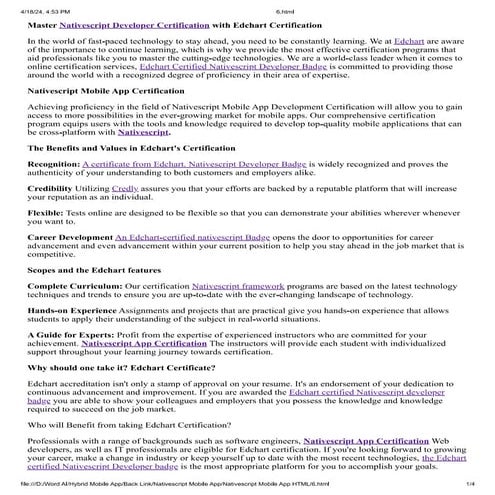 Nativescript Framework Certification Pdf