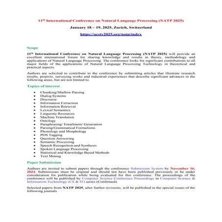 11th International Conference on Natural Language Processing (NATP 2025 ...