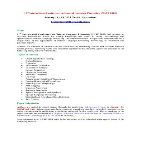 11th International Conference on Natural Language Processing (NATP 2025 ...