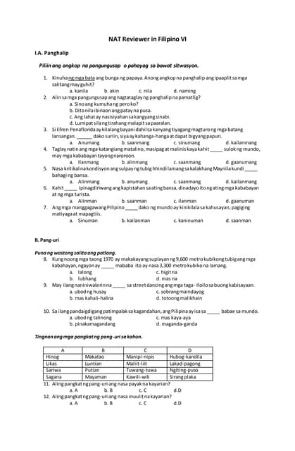 K to 12 Grade 3 FILIPINO PAGBASA NAT (National Achievement Test ...