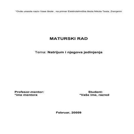 Natrijum i njegova jedinjenja | DOC