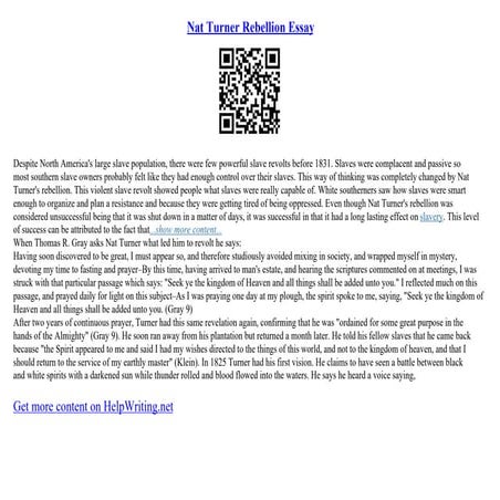 Nat Turner Rebellion Essay | PDF