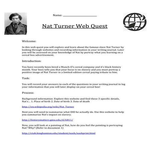 Nat Turner Web Quest | DOCX