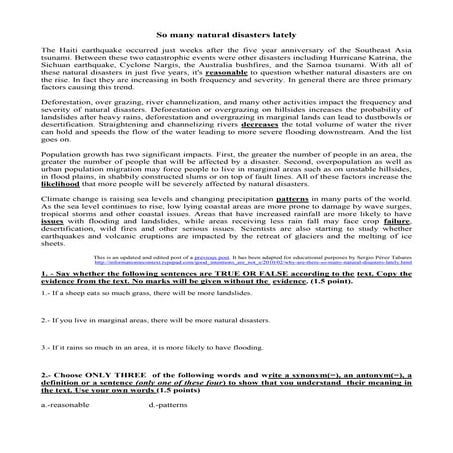 The Environment - Lesson 2 - Unfavourable and Favourable Conditions in ...