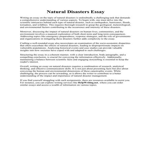 Natural Disasters Essay. Natural Disasters Essays Telegraph | PDF