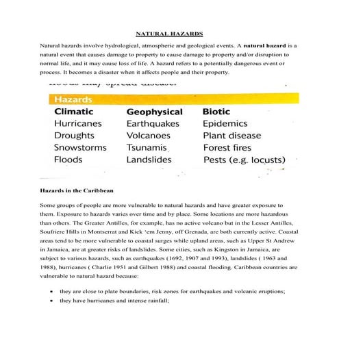 Natural hazards- CSEC Geography | PDF