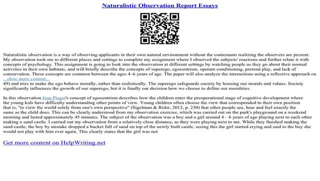 Naturalistic Observation Psychology Example