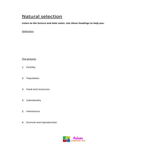 Natural selection - EAP note-taking sheet | PDF