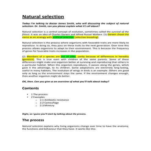 Natural selection script and answer key | PDF