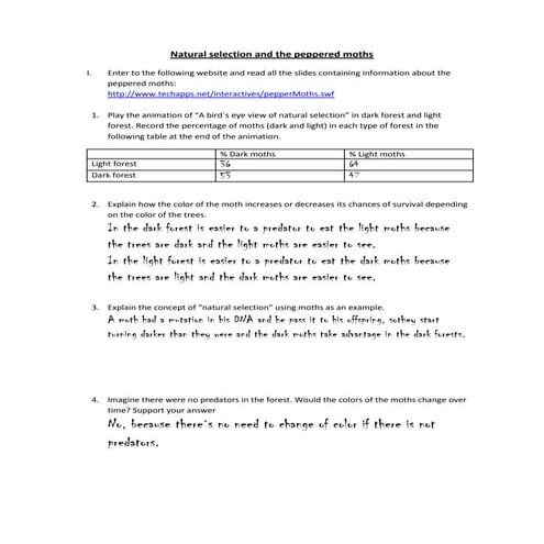 Natural selection and the peppered moths | DOCX